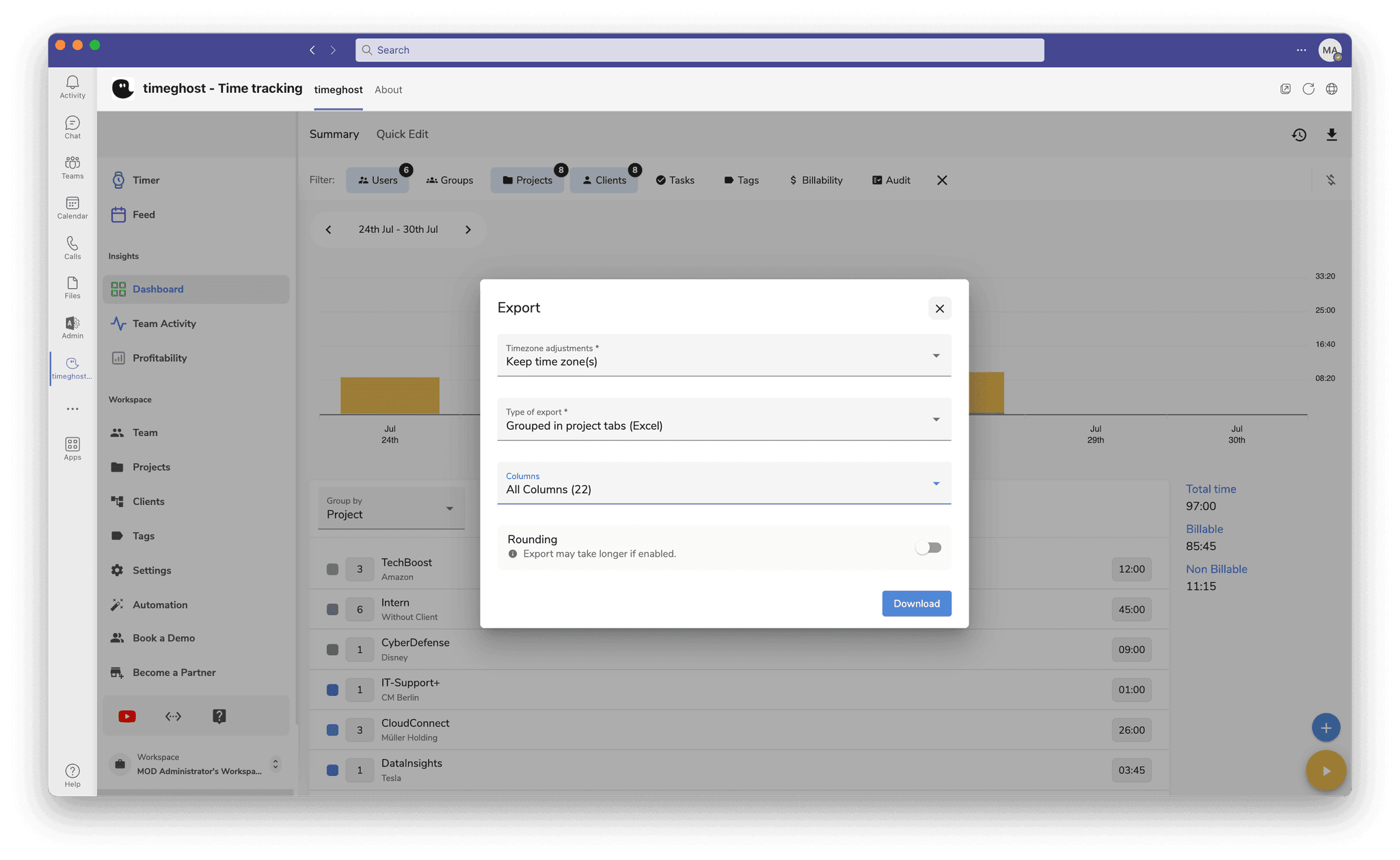 timeghost time tracking - Time tracking for Microsoft 365 and Microsoft Teams