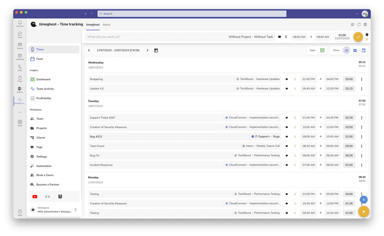 timeghost time tracking - Time tracking for Microsoft 365 and Microsoft Teams